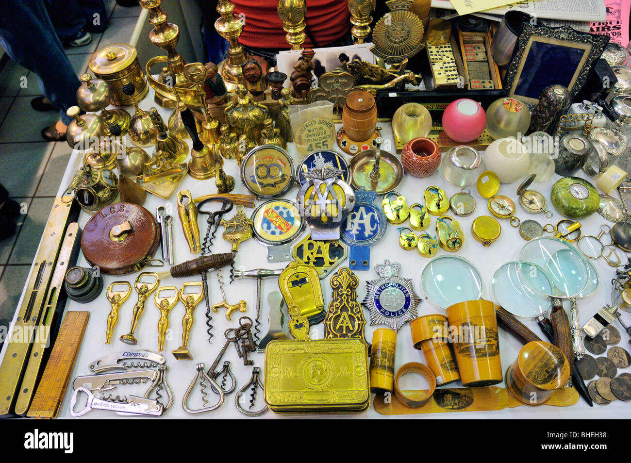 Collectables on a Portobello Road antique market stall, London, England ...