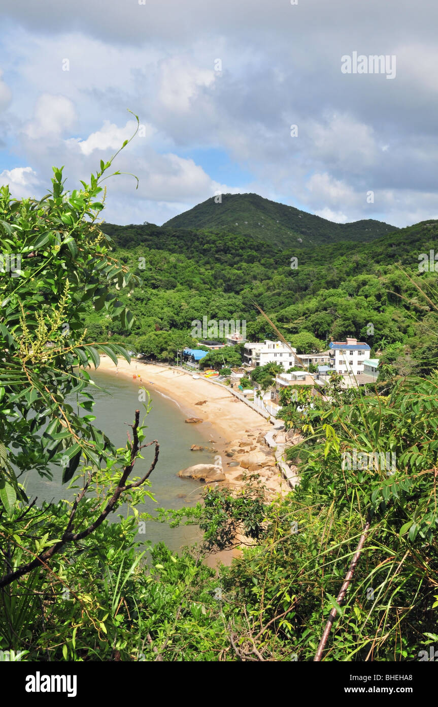 Trees bushes green broad leaves central gap cliff top foreground hi-res ...