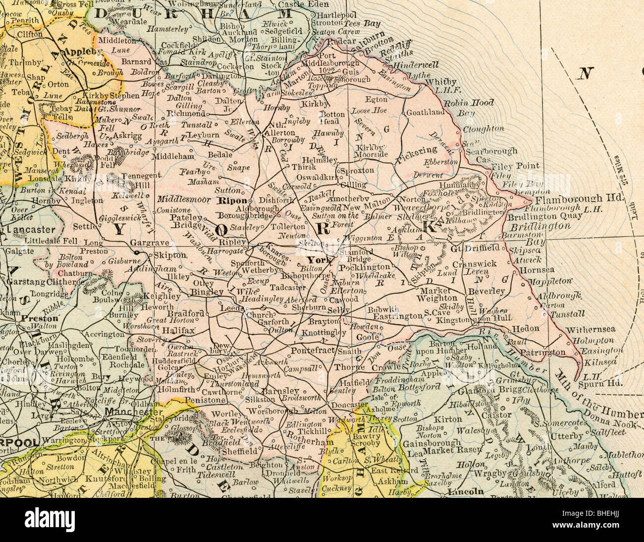 Old map of York County from original geography textbook, 1884 Stock ...