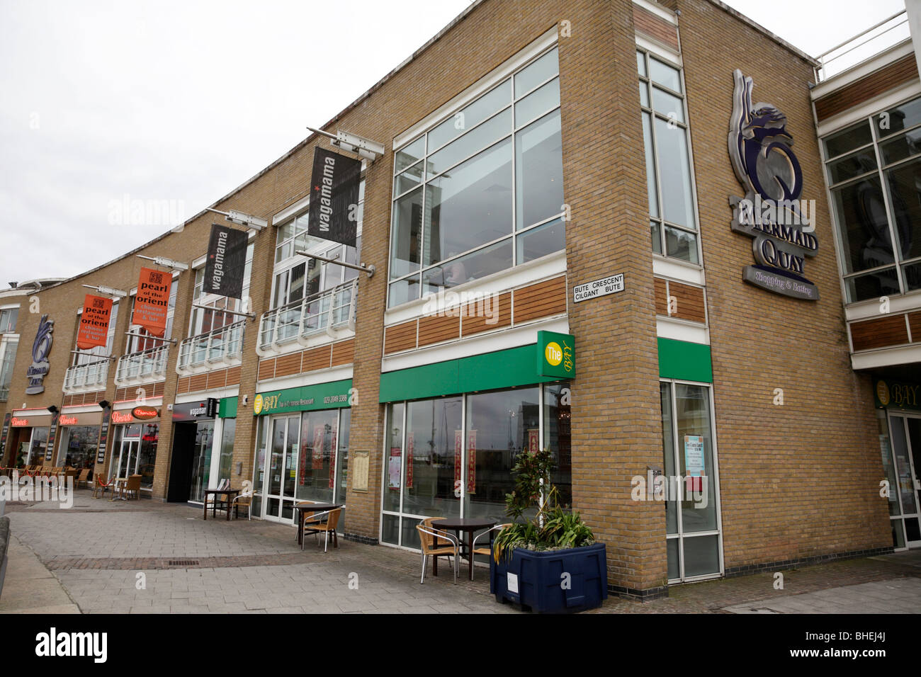 selection of restaurants on mermaid quay cardiff bay wales uk Stock ...