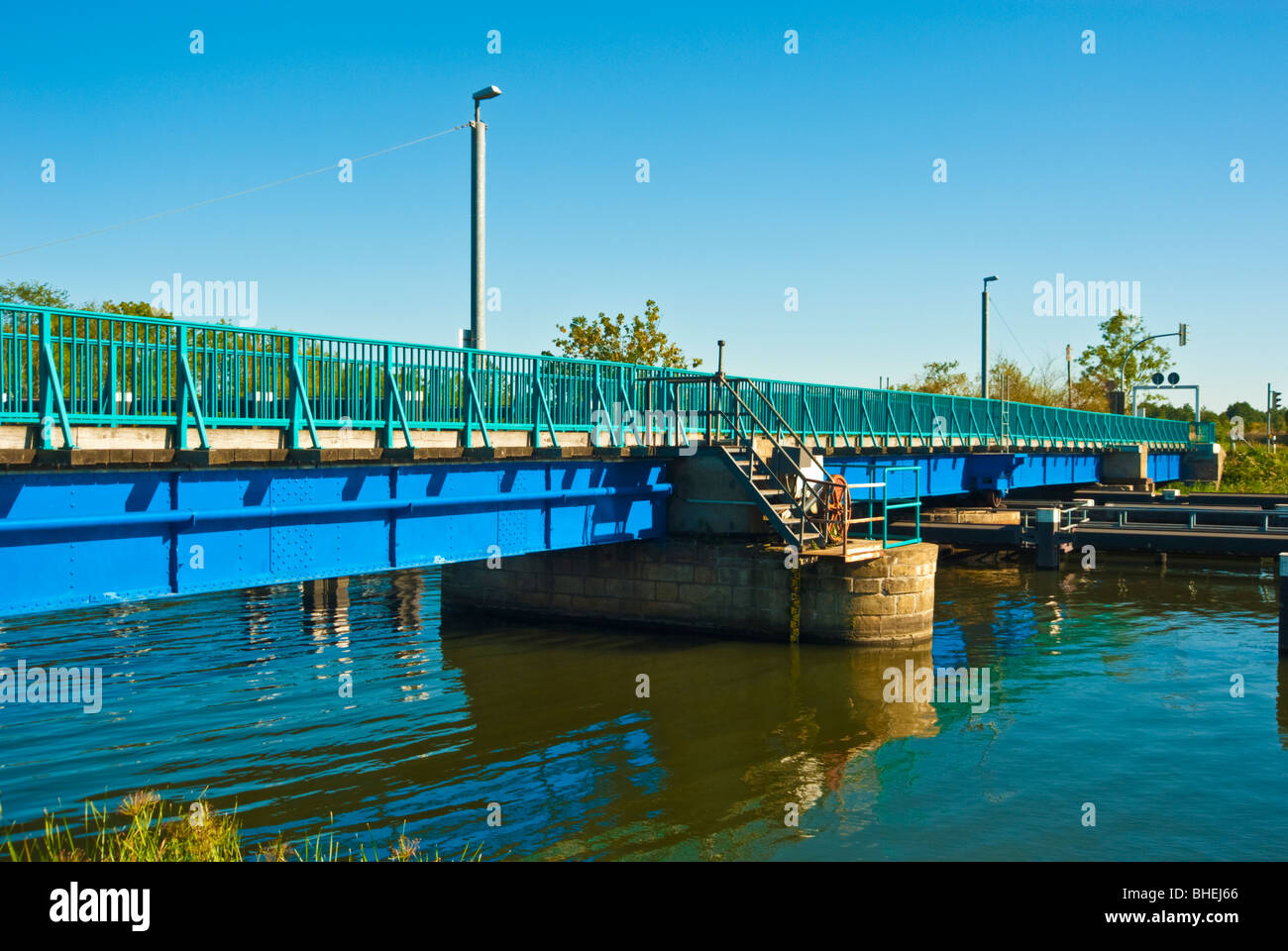 Oldest hand operated turning bridge in Europe over Peene river at Loitz ...
