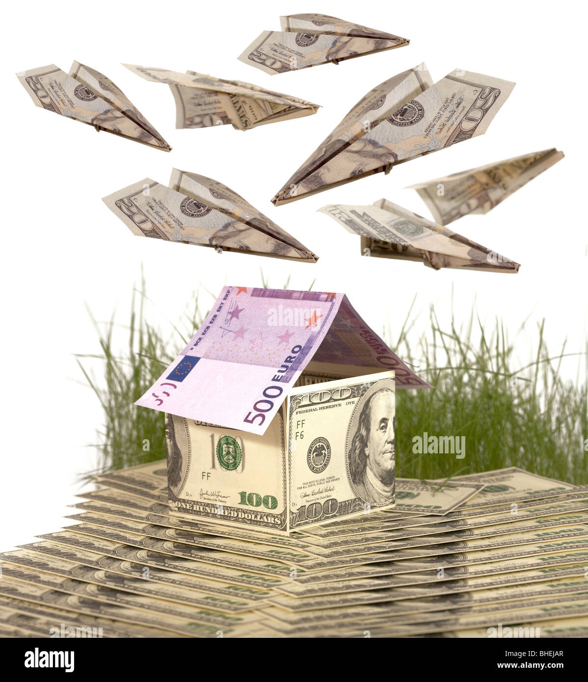 symbolical house from banknotes of dollars and euro Stock Photo - Alamy