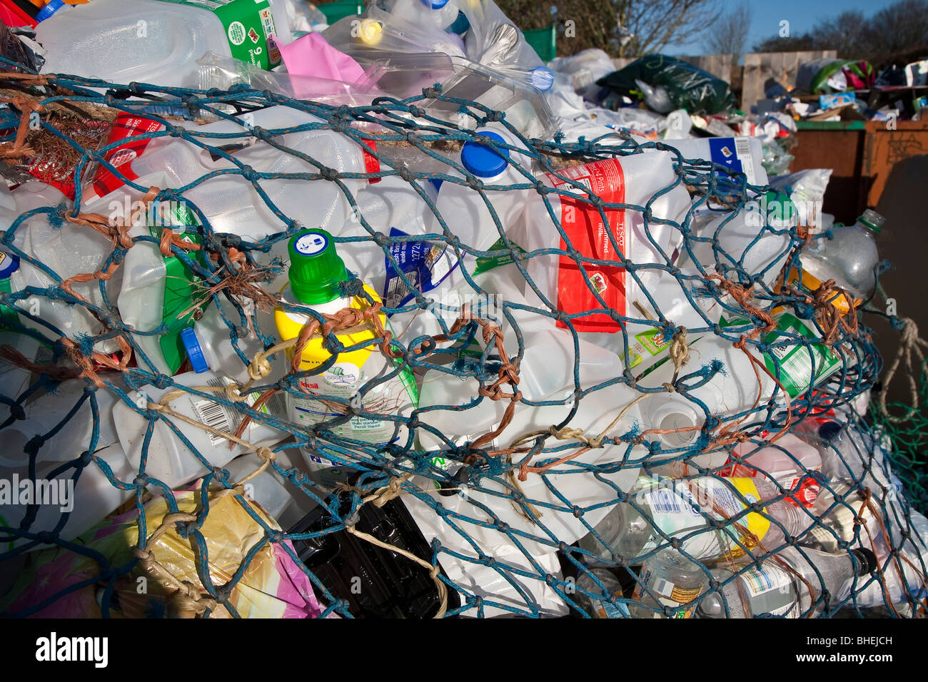 Close-up of waste at recycling collection station in car par UK Stock ...
