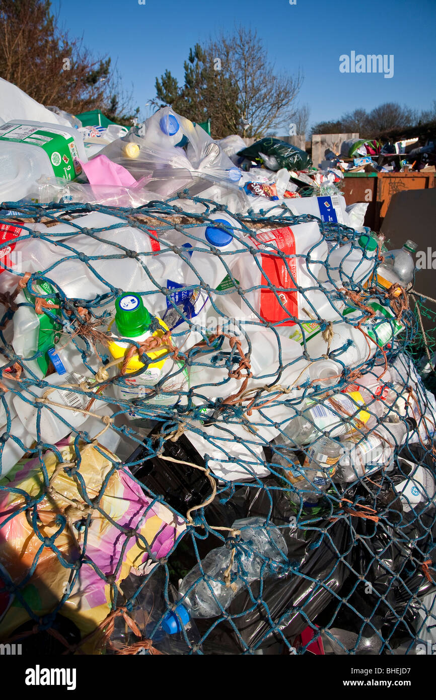 Waste at recycling collection station in car par UK Stock Photo - Alamy