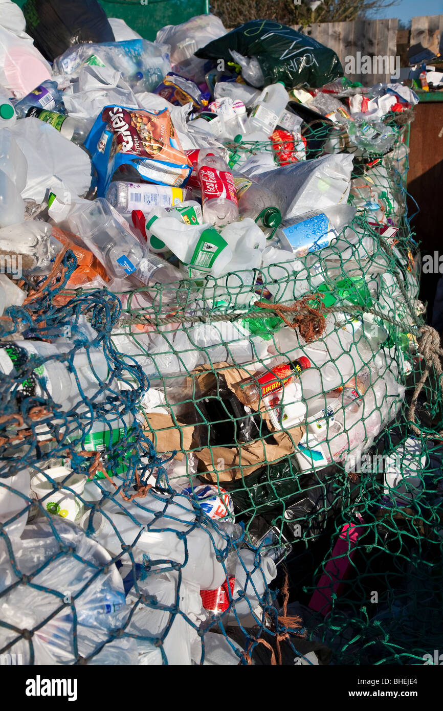 Waste at recycling collection station in car par UK Stock Photo - Alamy
