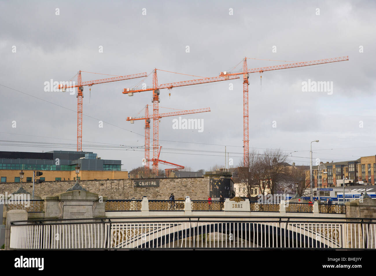 View to Sean Heuston Bridge from Frank Sherwin Bridge Dublin. Ireland ...