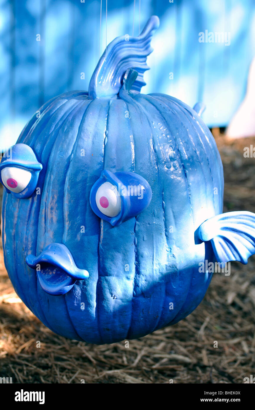 Funny pumpkin painted into fish Stock Photo - Alamy