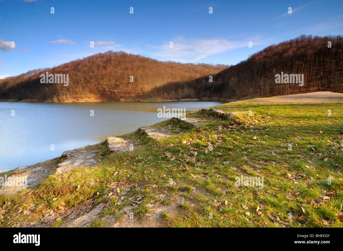 Stone stairs that leading to the dam and hiking trails around the lake ...