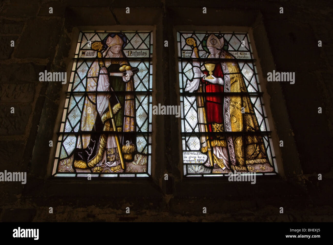 Stained glass window of Cloisters. Chichester Cathedral. Sussex ...