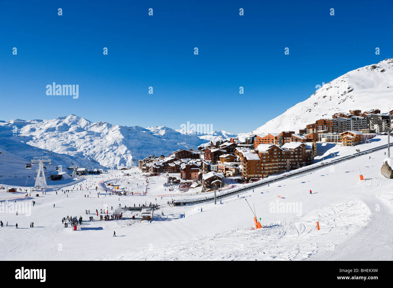 View over the slopes in the centre of the resort of Val Thorens, Three ...