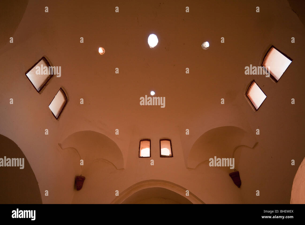 view of dome in villa, Hassan Fathy designed village of New Baris ...