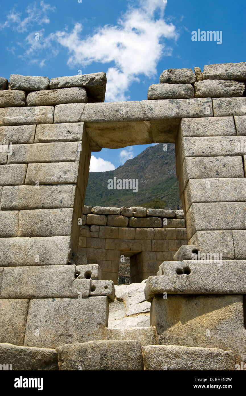 Two doorways in the drystone walling at Machu Picchu, Peru Stock Photo ...