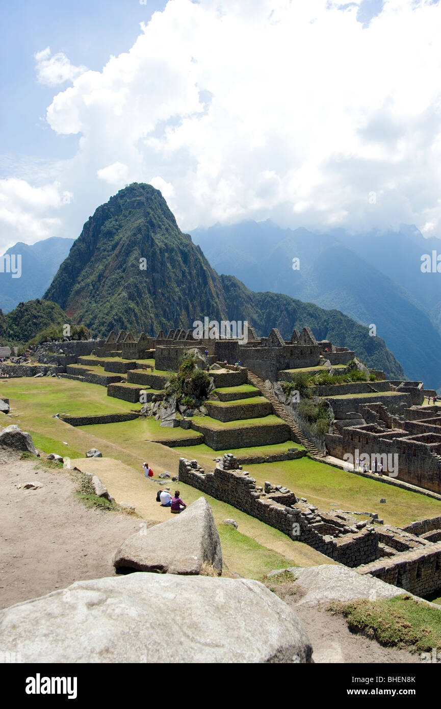 A view of Huayna Picchu and terraces at Machu Picchu, Peru Stock Photo ...