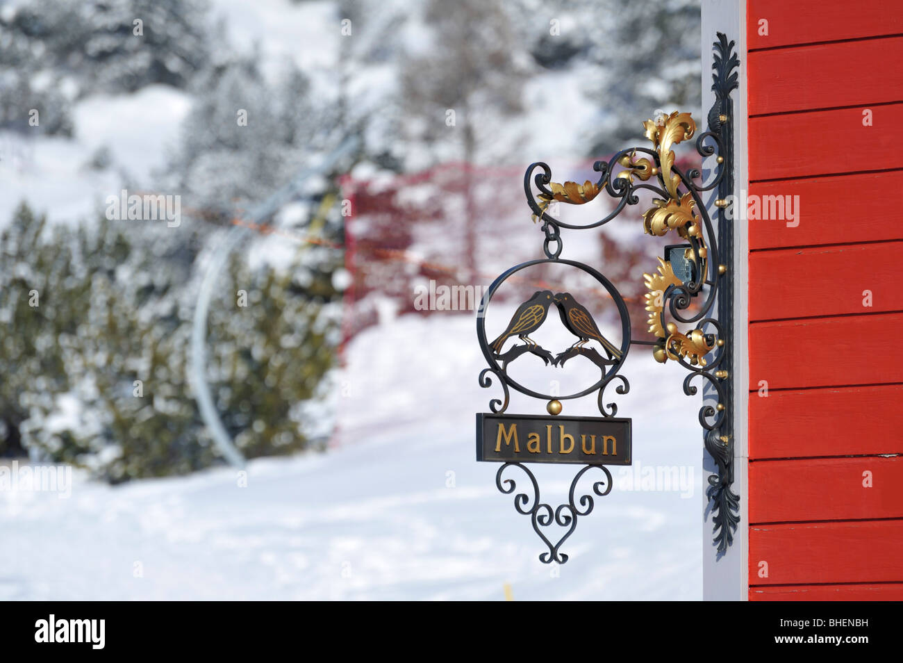 Crest of alpine village Malbun FL Stock Photo - Alamy