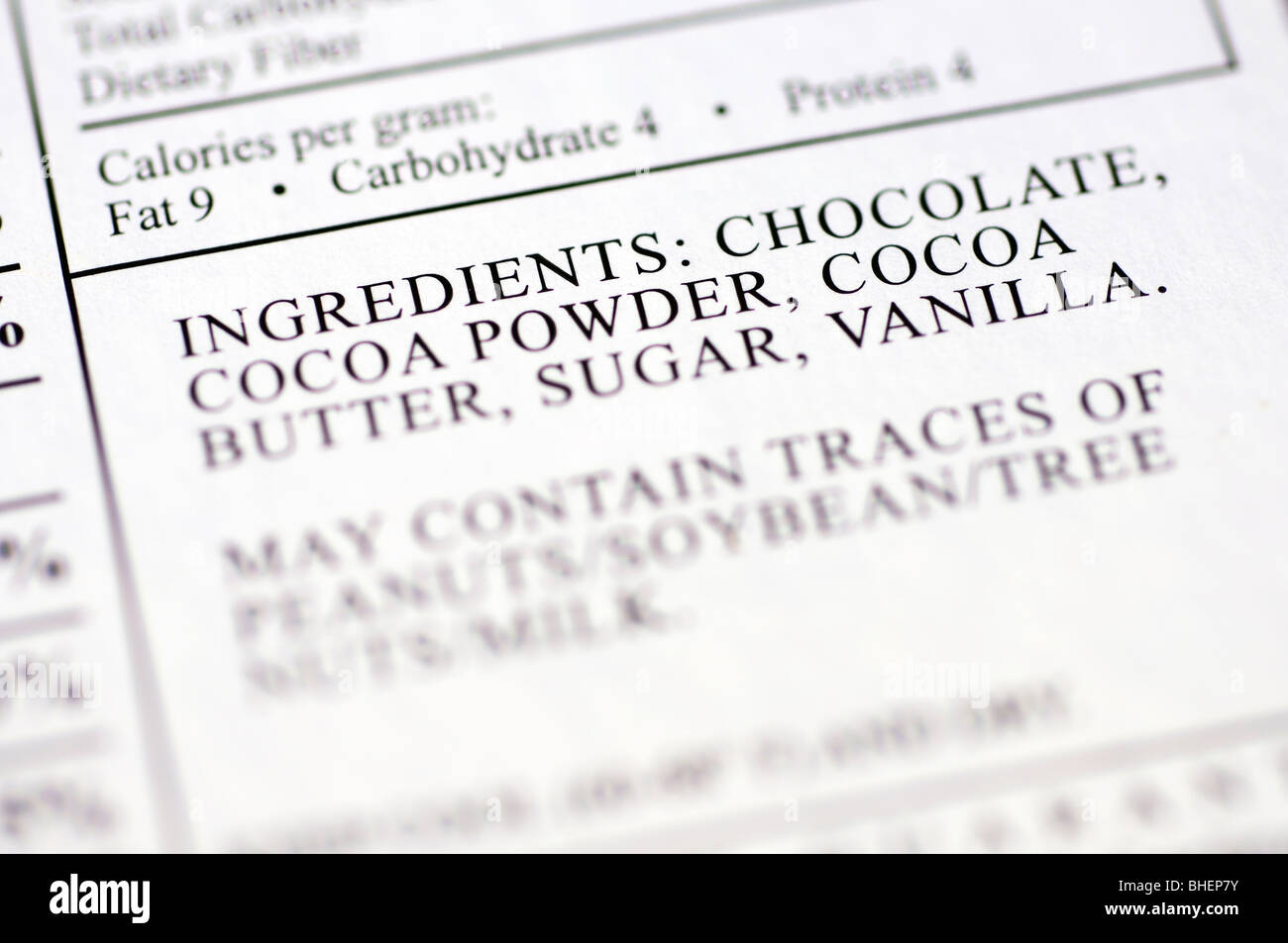 Ingredients list on packaged food Stock Photo - Alamy