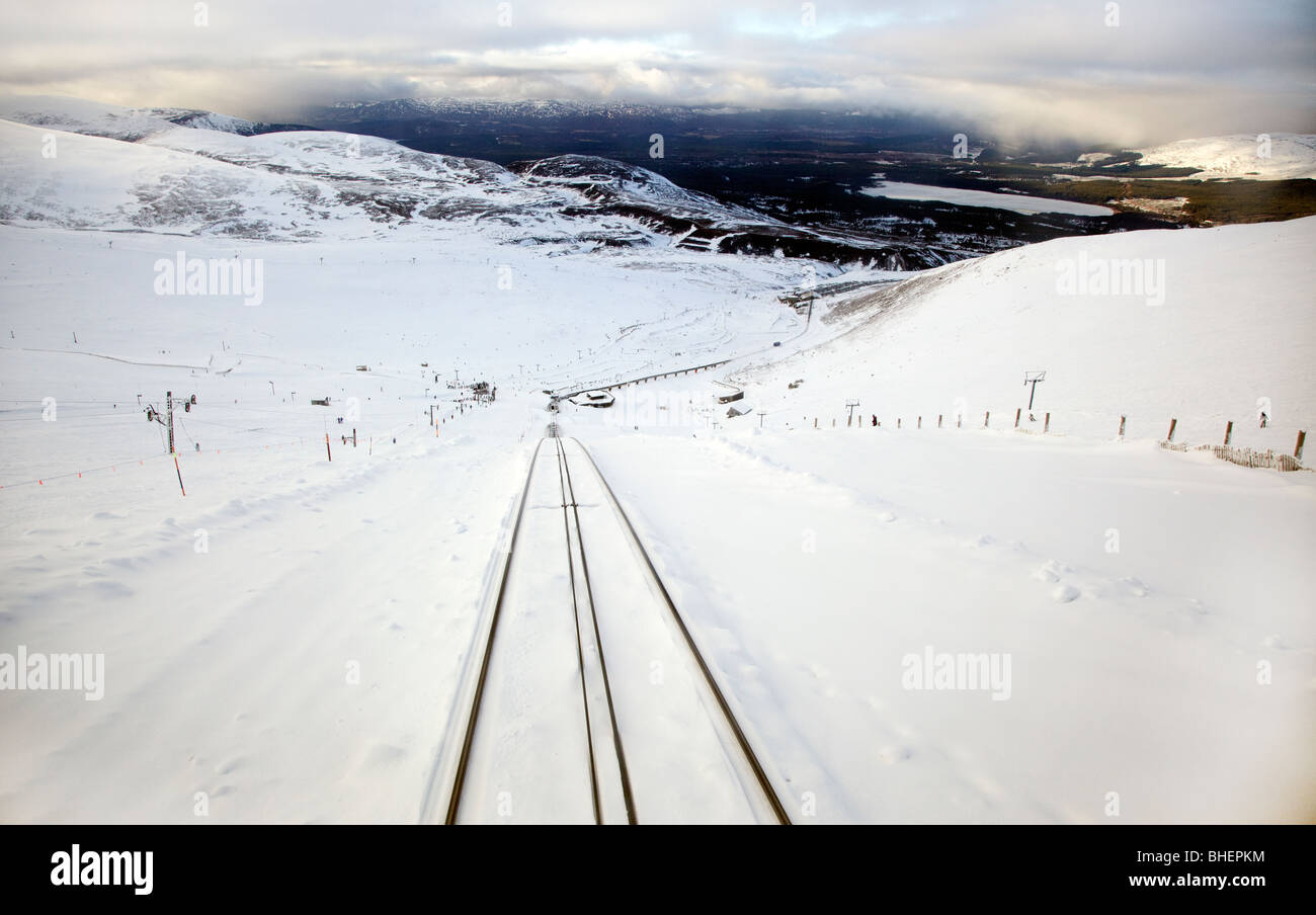 A view along the tracks of the Funicular railway at Aviemore in the ...