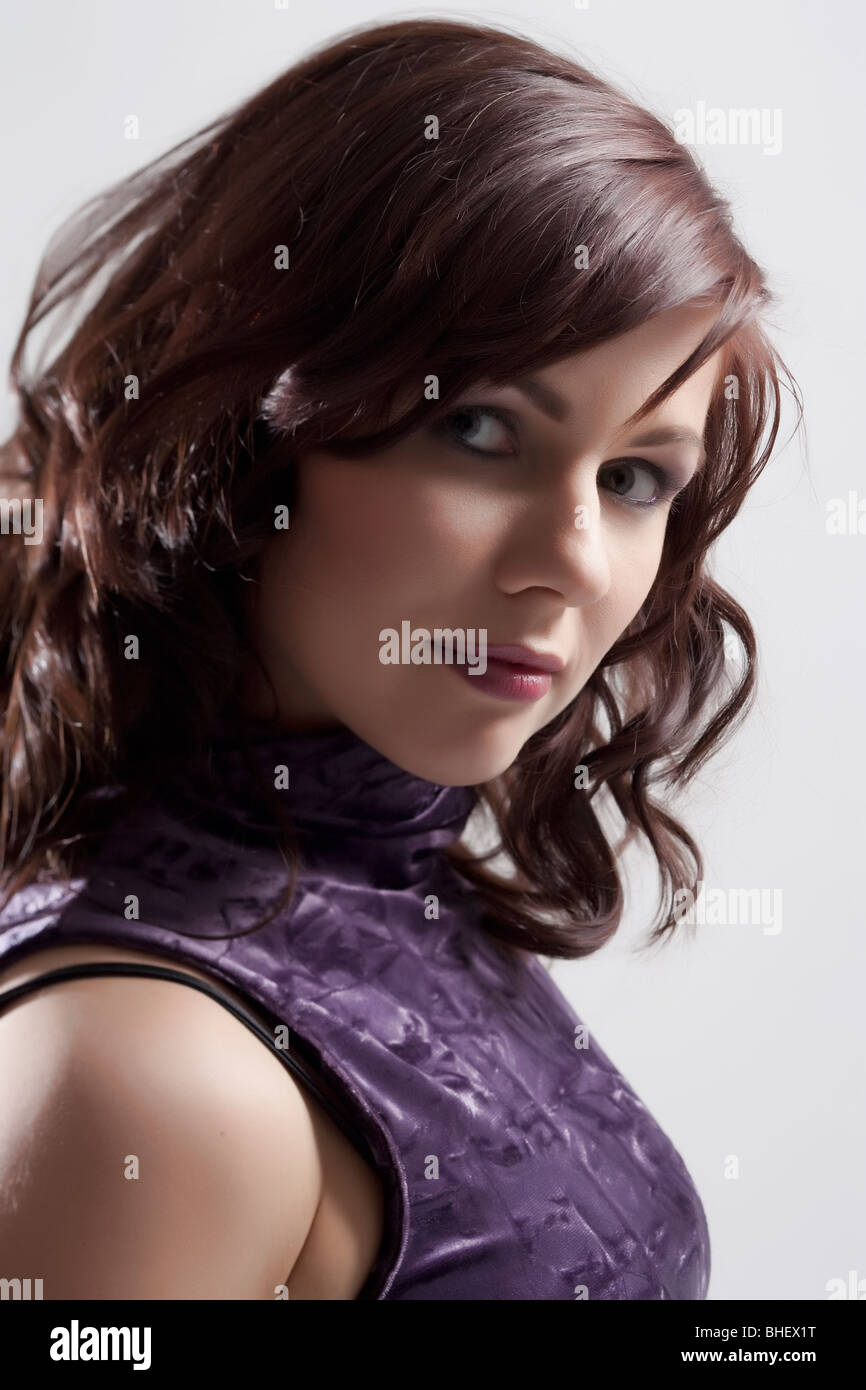 Beautiful brawn caucasian female girl lady long hair Stock Photo - Alamy