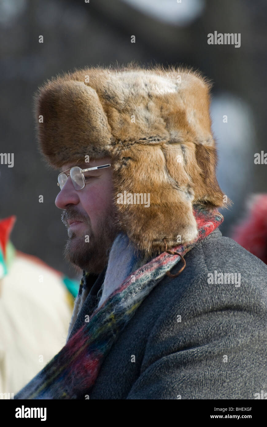 Russian man in fur cap with earlaps Stock Photo - Alamy
