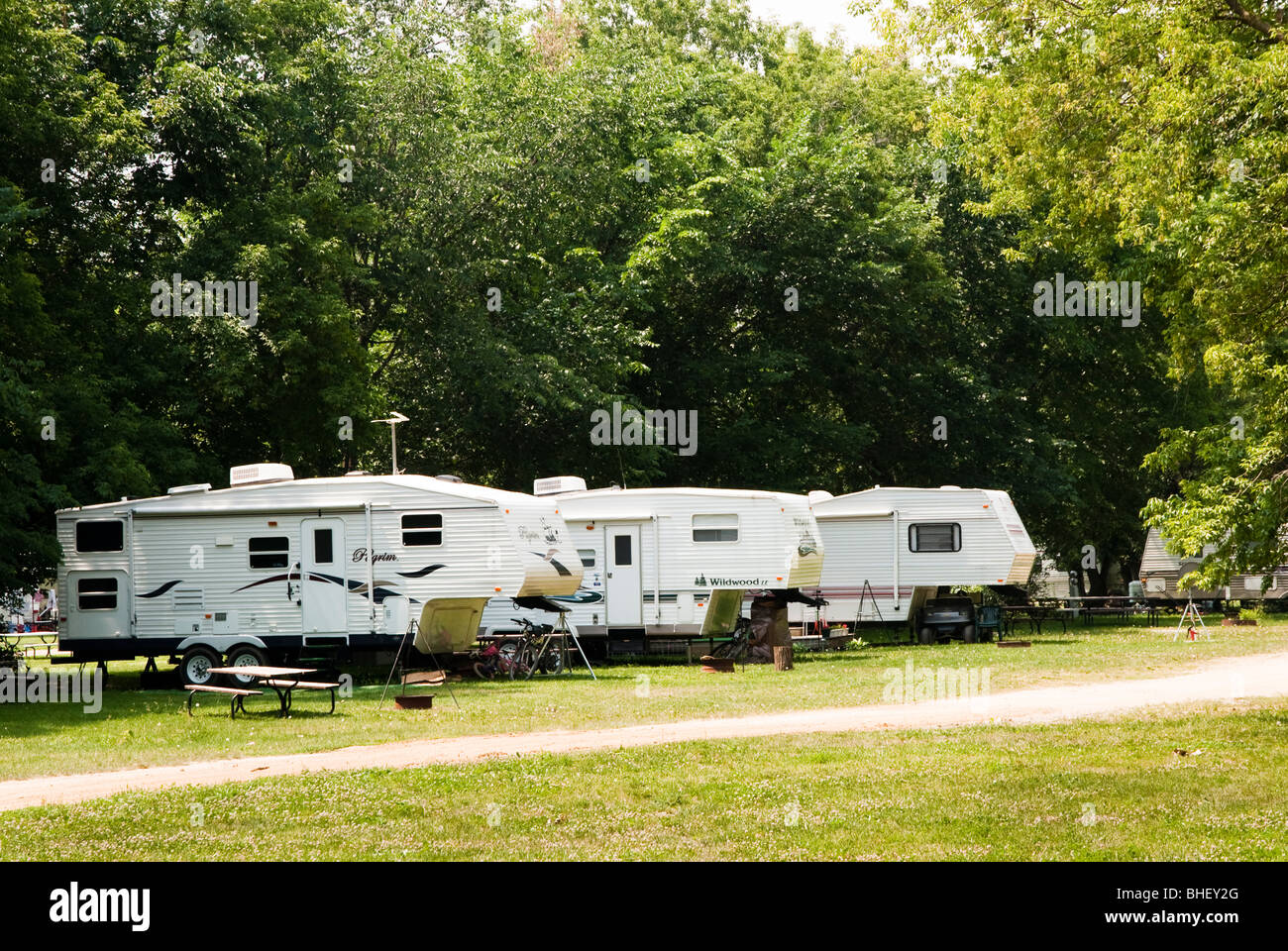 Fifth Wheel camping trailers parked in a recreational vehicle ...