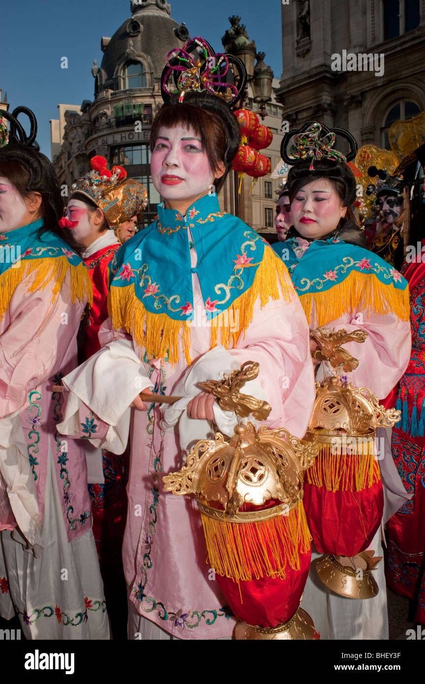 Paris, France, Asian Women marching Celebrating "Chinese New year ...