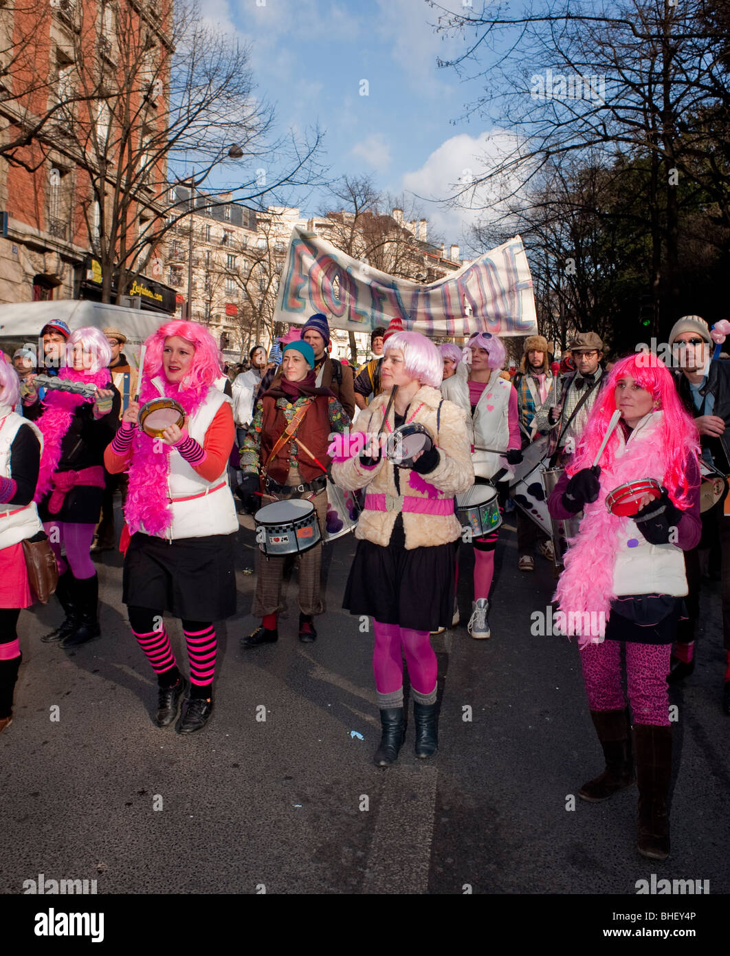 Paris, France, People in Costume, Marching Band, in "Carnaval de Paris ...