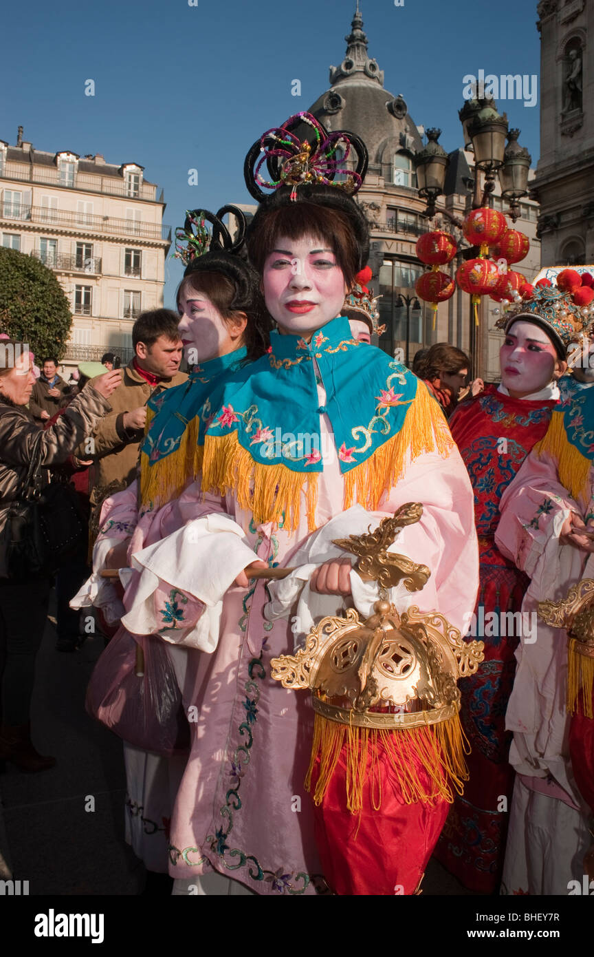 Paris, Chinese New Year Carnival, Asian Women Dressed in Traditional ...