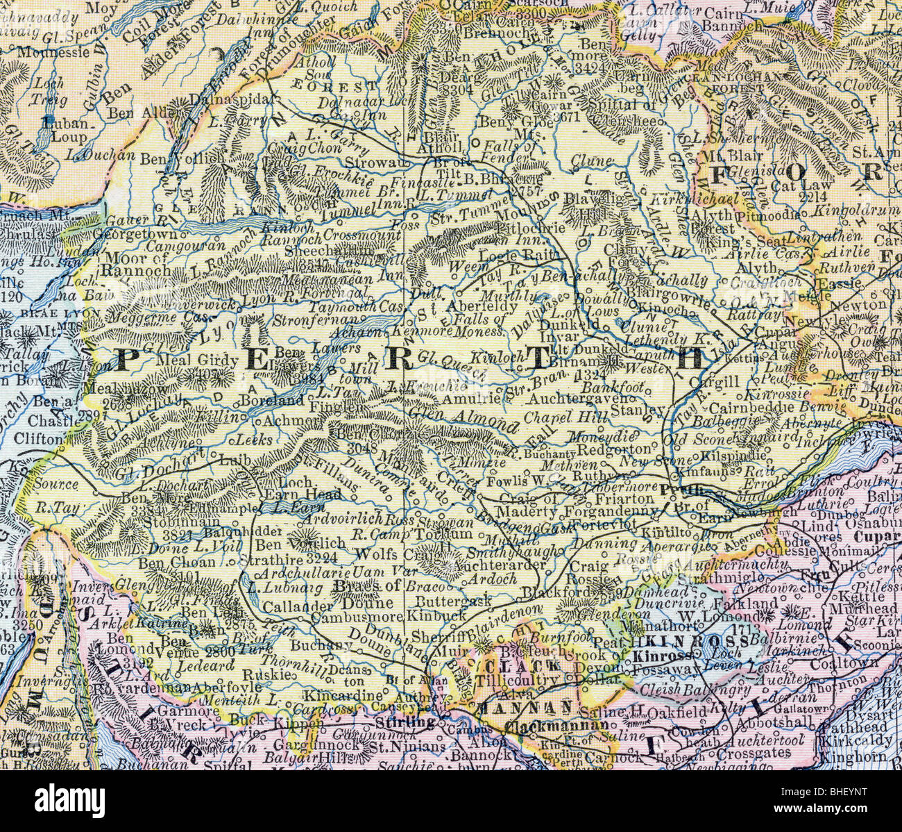 Old map of Perth County (Scotland) from original geography textbook ...