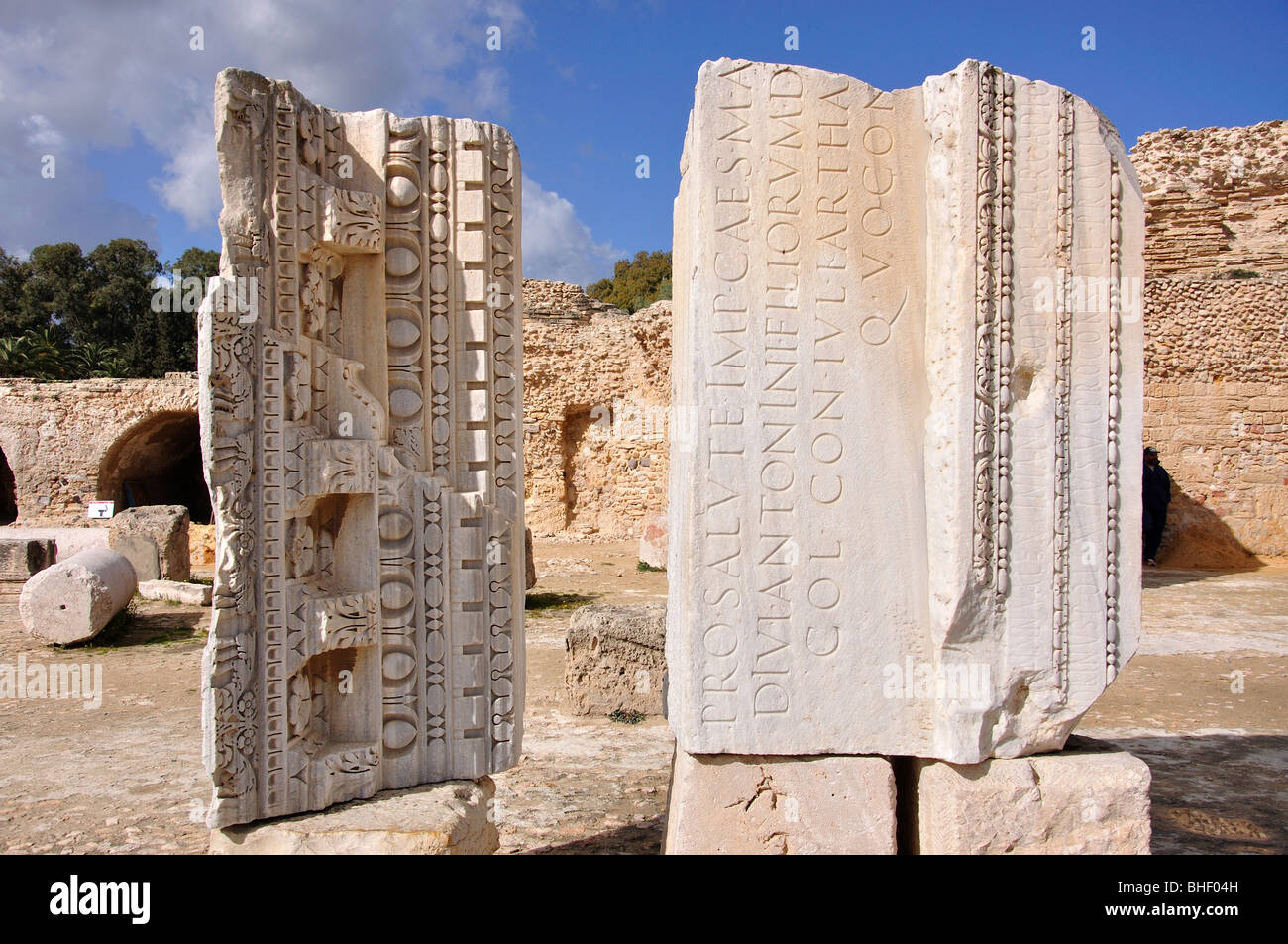 Marble beams with inscriptions, Thermes d' Antonin, Carthage, Tunis ...