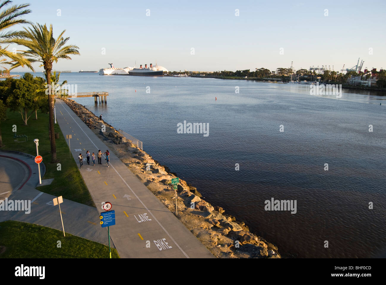 A group of youth enjoying the boardwalk near Shoreline Village in Long ...