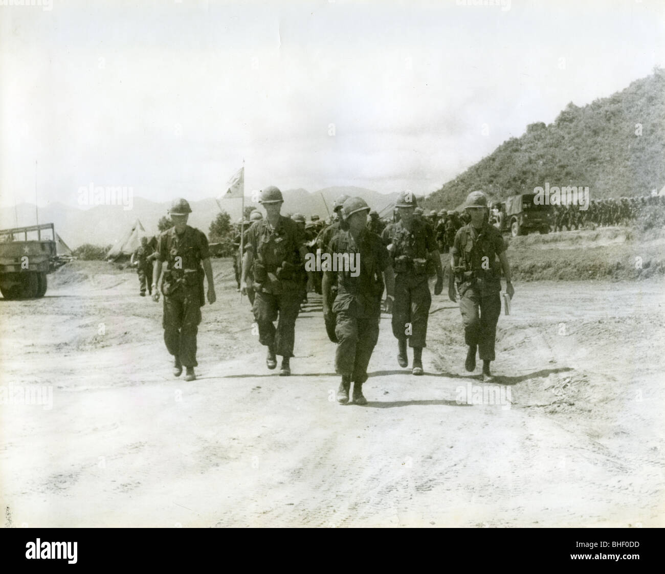 Officers march their men pf 12th Cav in formation at An Khe. Vietnam ...