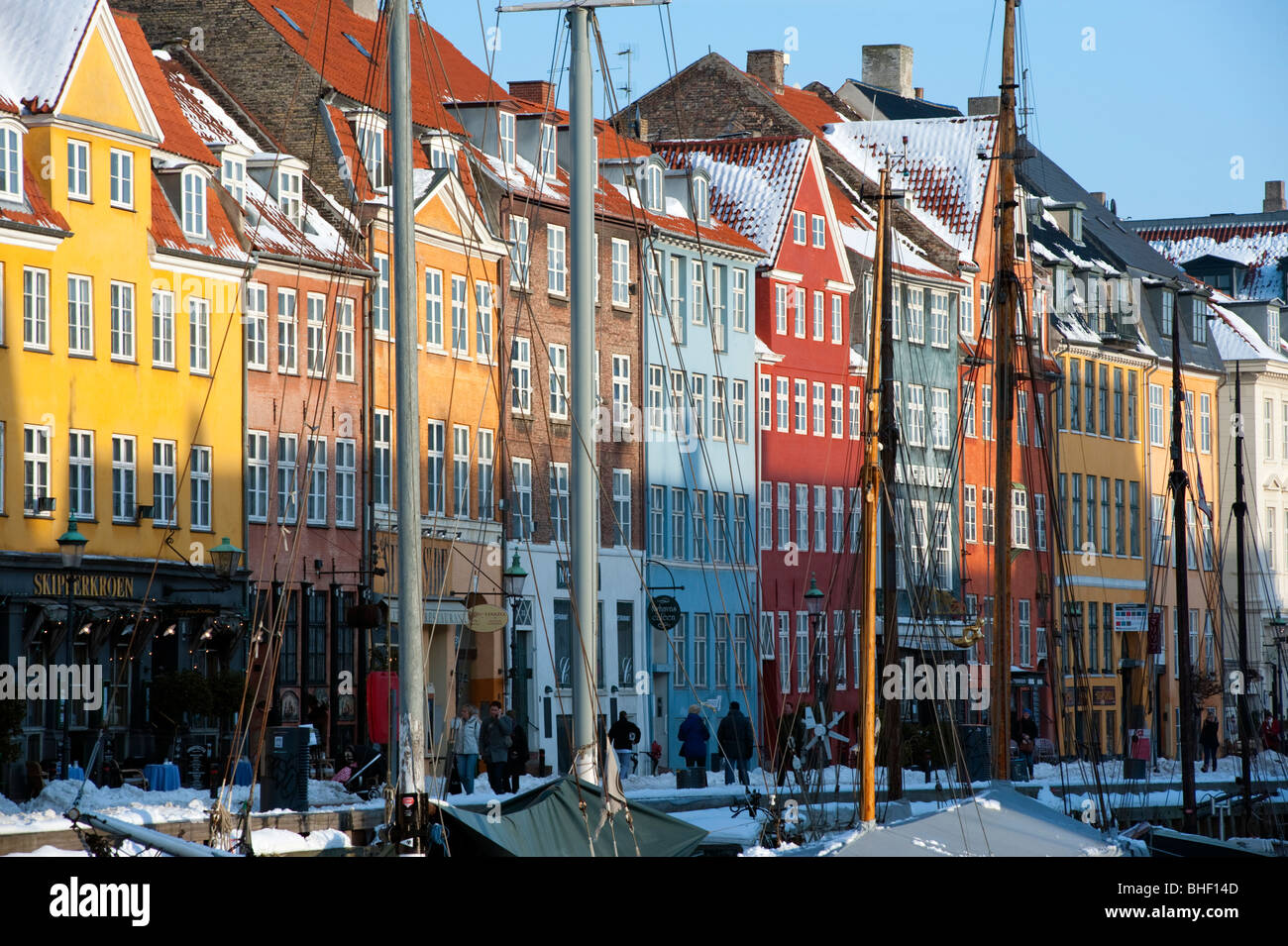 Winter view of famous Nyhavn harbour area in Copenhagen Denmark Stock ...