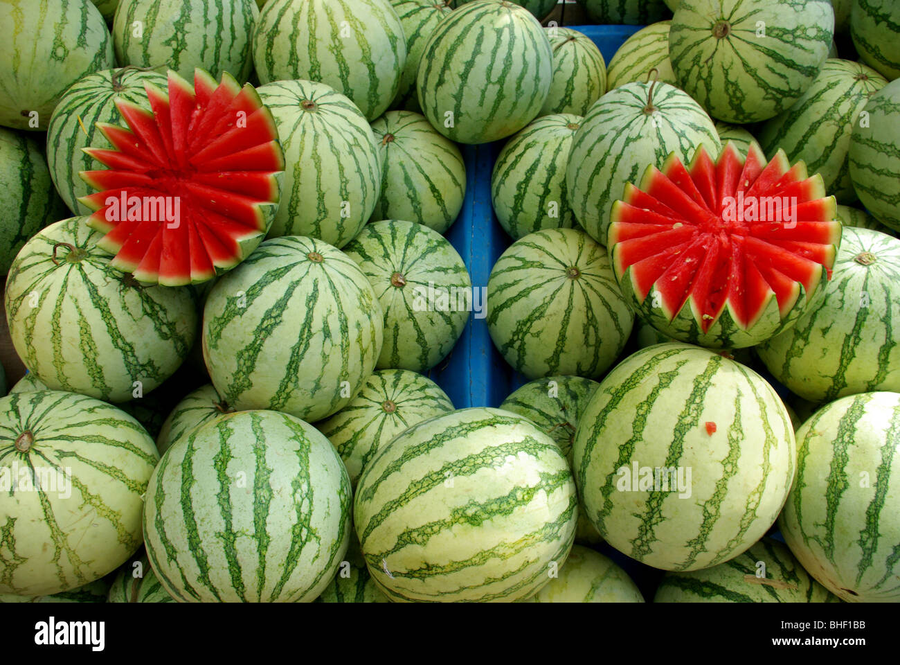 Watermelons on display at a market Stock Photo - Alamy