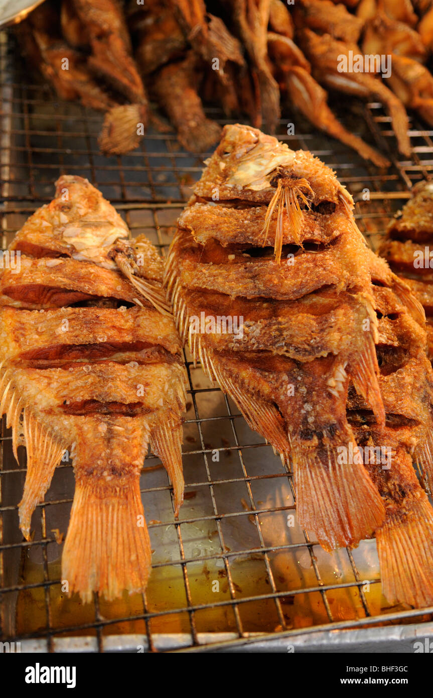 deep fried river fish, dindeang market , bangkok , thailand Stock Photo ...