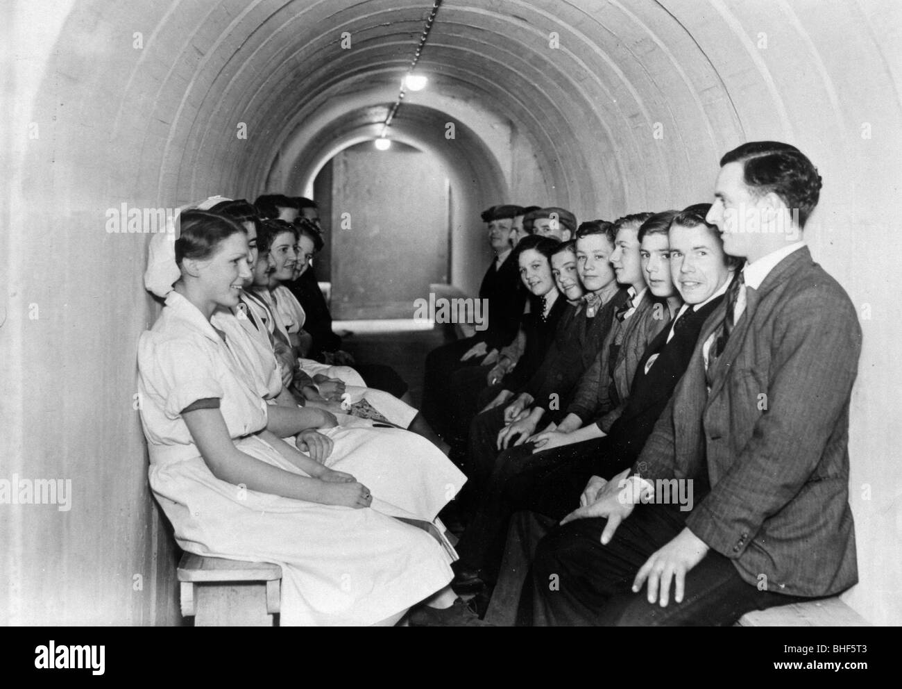 Rowntree staff in an air raid shelter, York, Yorkshire, 1939. Artist ...
