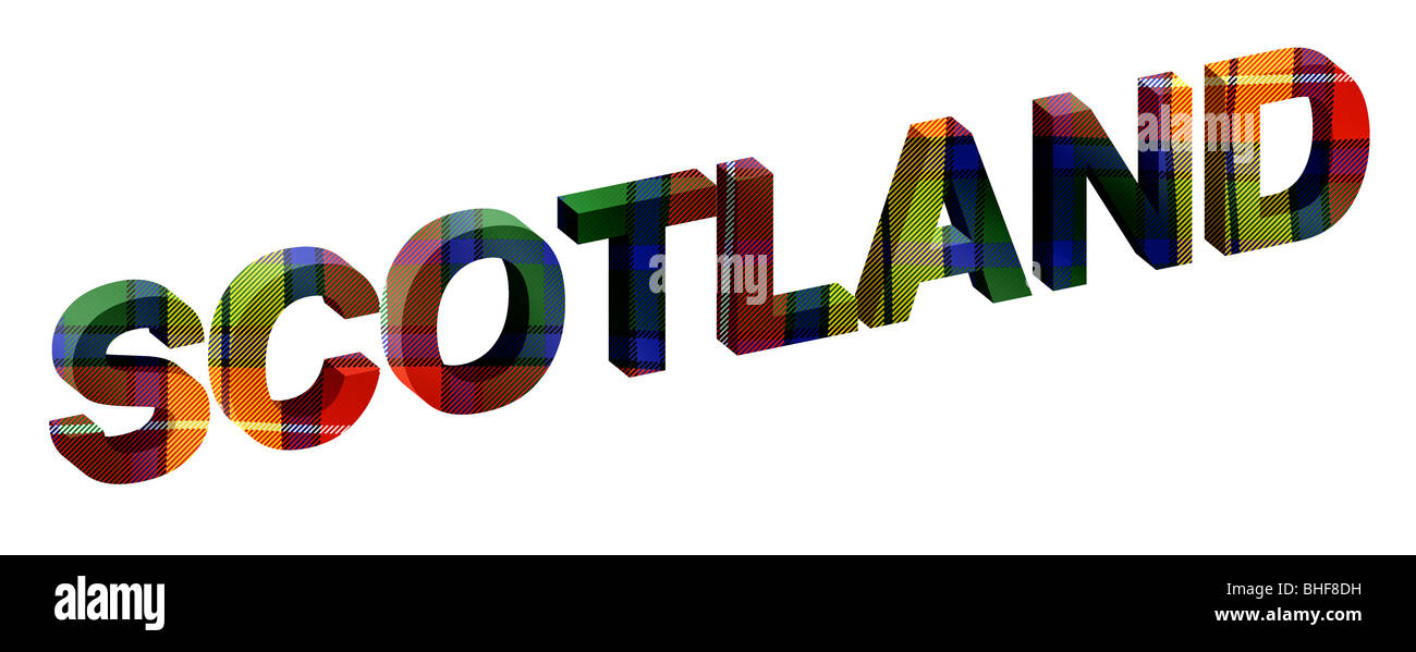 The word SCOTLAND made up with 3D lettering with the Buchanan tartan ...