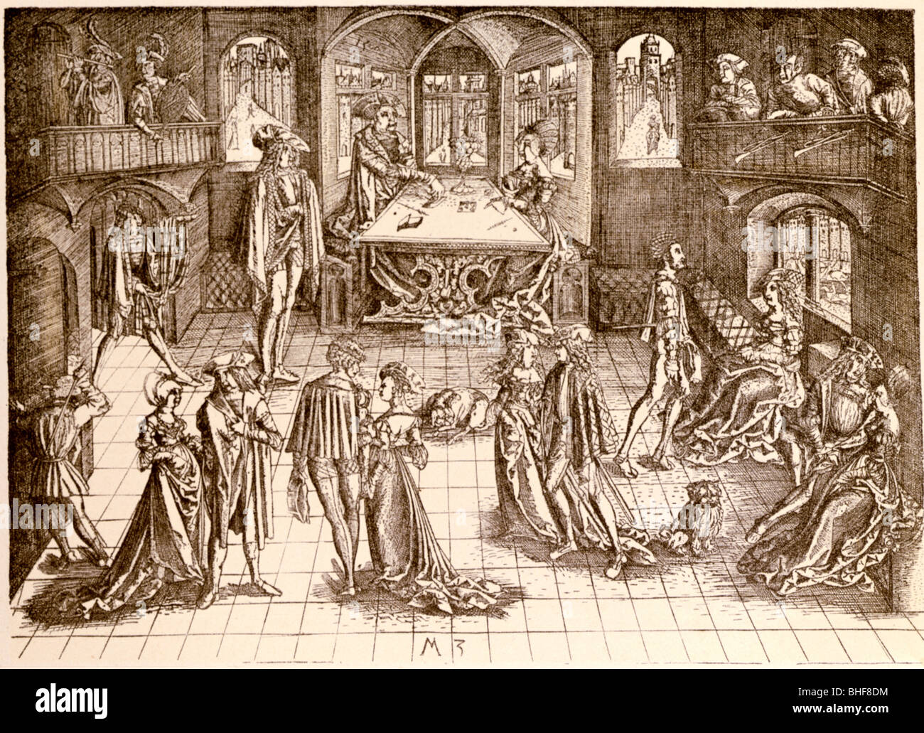 dance, dancers, dancing party, copper engraving, circa 1500, Artist's ...