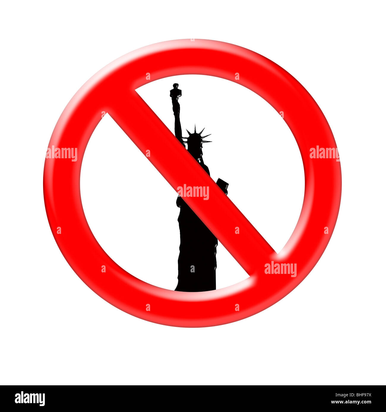 Conceptual Image of a Sign showing 'No Entry' with the Statue of ...