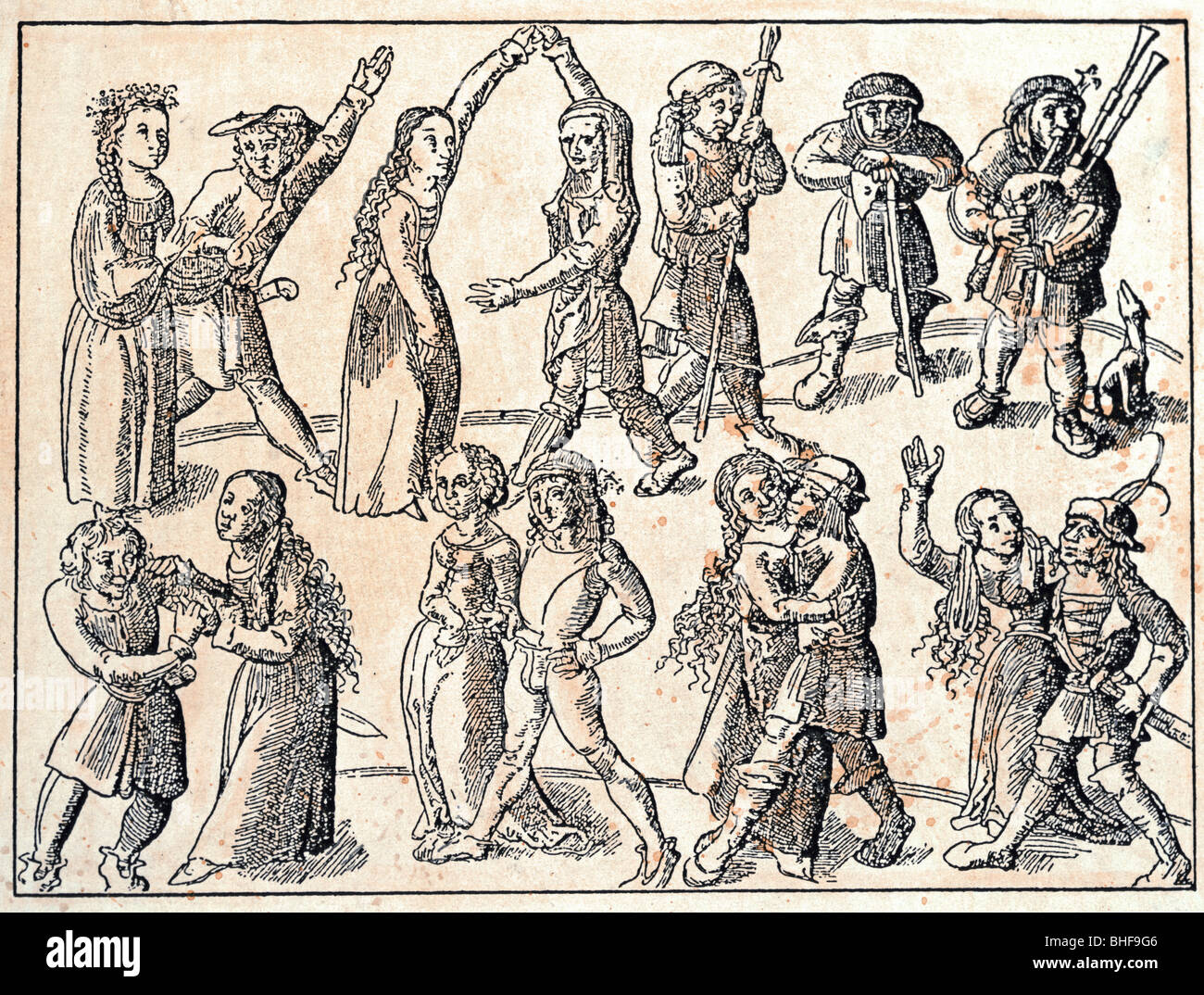 dance, dancers, dancing couples on a meadow, etching, Germany, circa ...