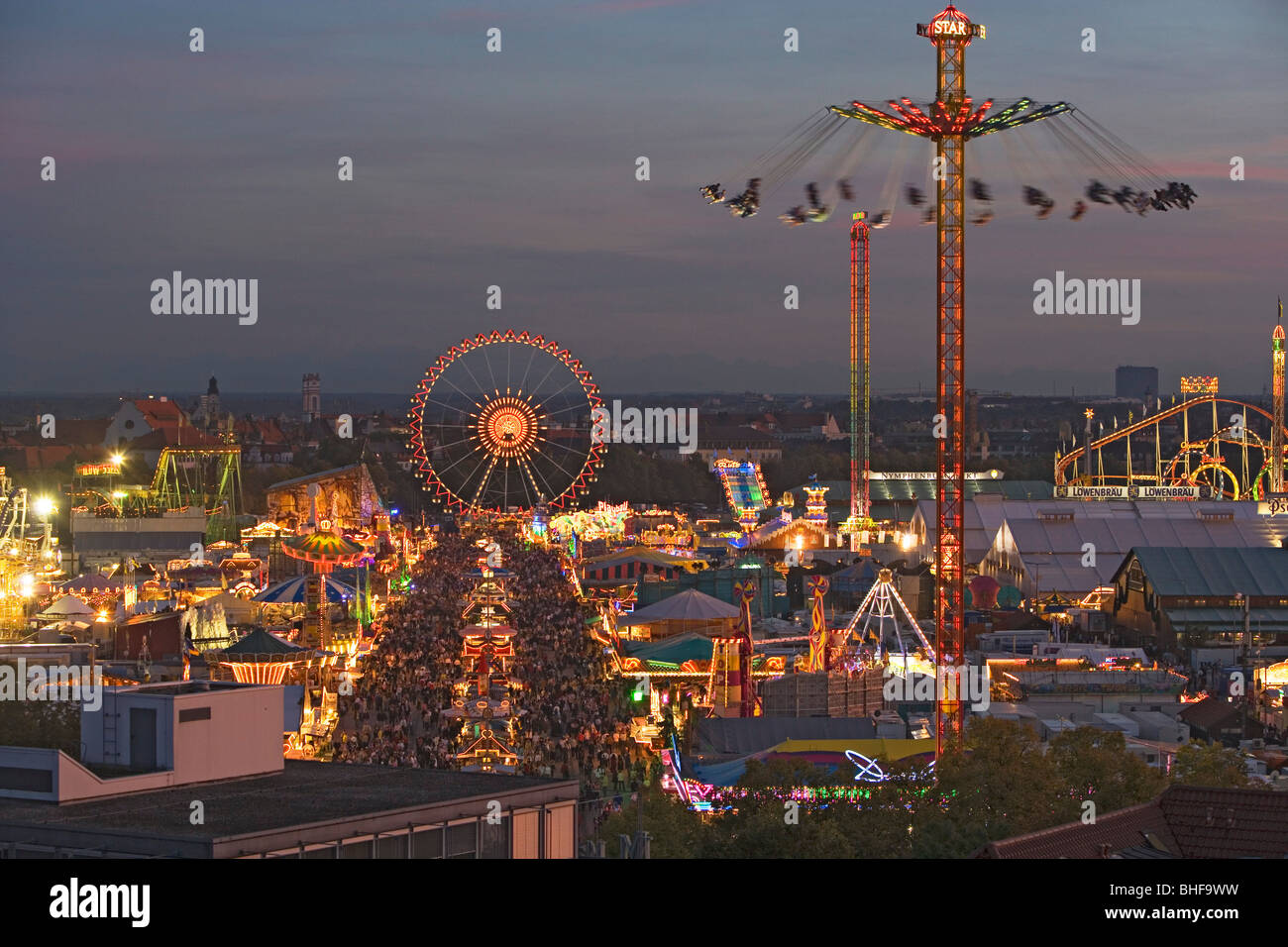 Oktoberfest, view over Theresienwiese, Munich, Bavaria, Germany Stock ...