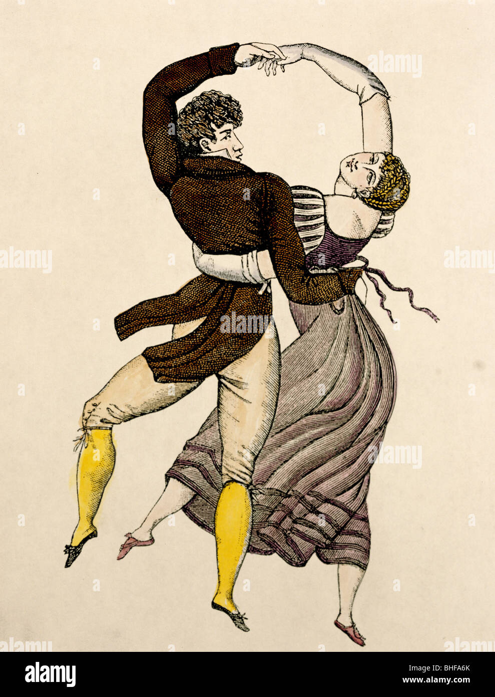 dance, Polka, dancing couple, copper engraving, "Le bon genre", Paris ...