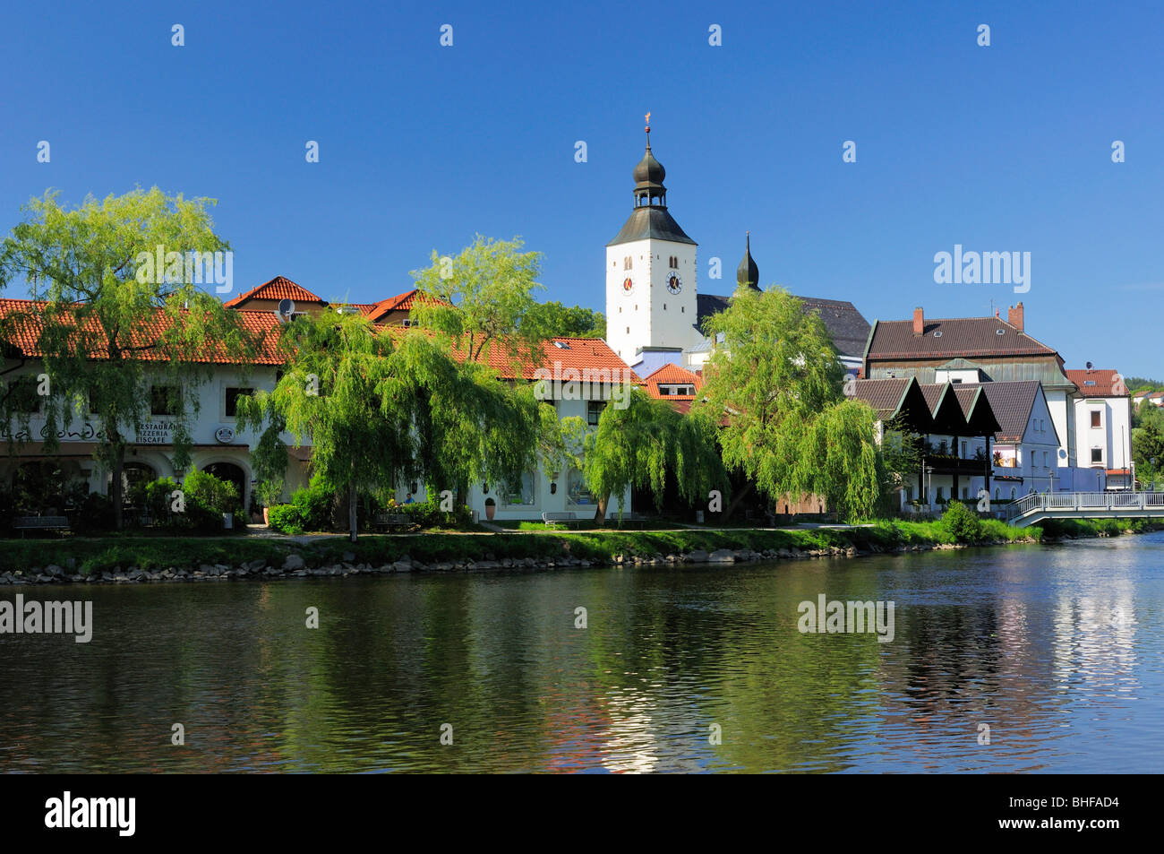 View over river Regen to Regen, Bavarian Forest, Lower Bavaria, Bavaria ...