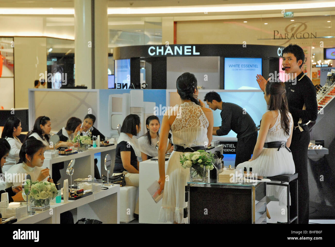 Downtown Bangkok, Thai women attending cosmetics class in the Paragon ...