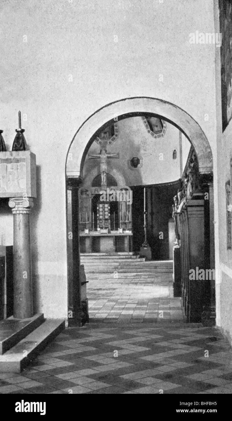 exhibitions, "Munich 1908", architecture, interior of a church ...