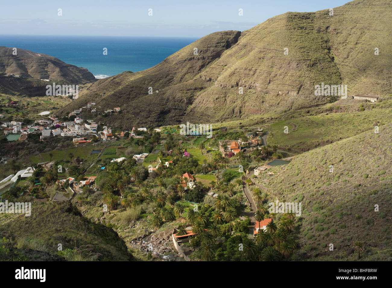High angle view at valley and village of El Risco, Parque Natural de ...