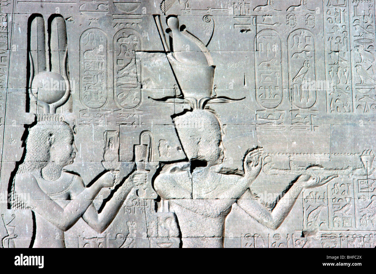 Horizontal detail of a relief of Cleopatra and Caesarion ,Temple of ...