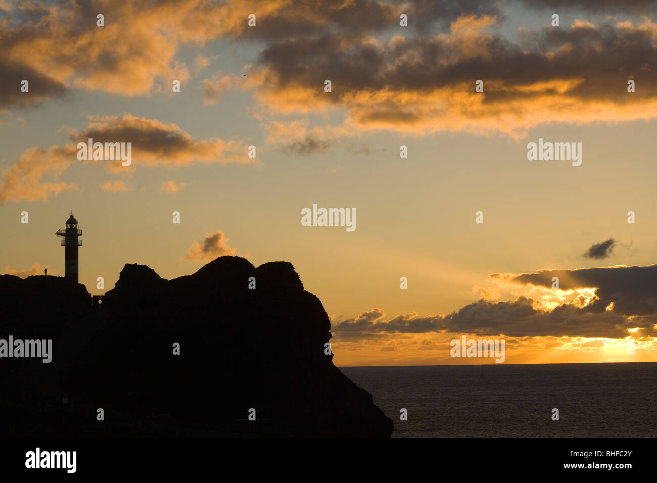 Lighthouse at the viewpoint Punta de Teno at sunset, Parque rural de ...