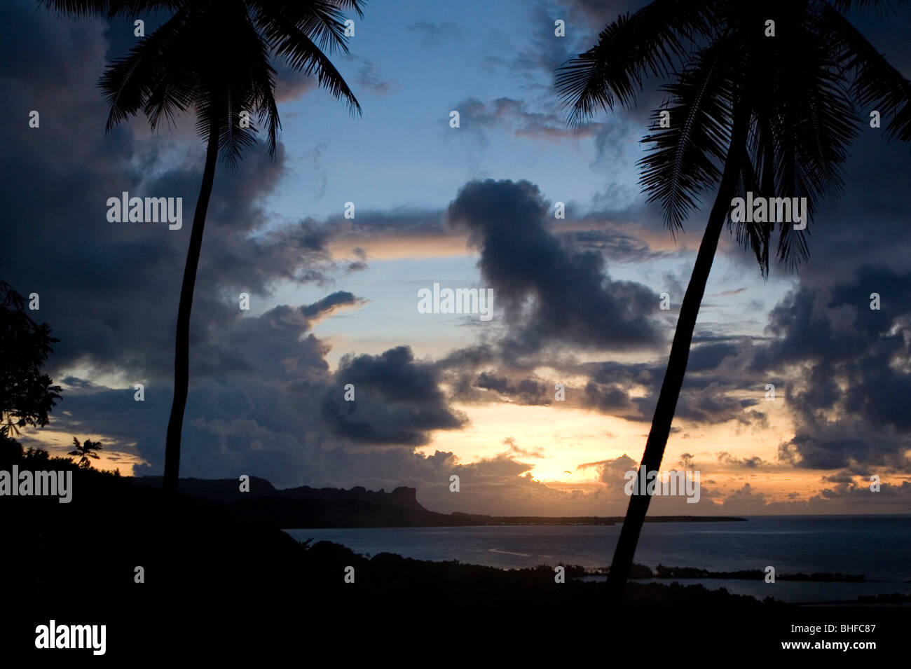 Sokeh’s rock and palm trees at sunset, Micronesia, Pohnpei, Oceania ...