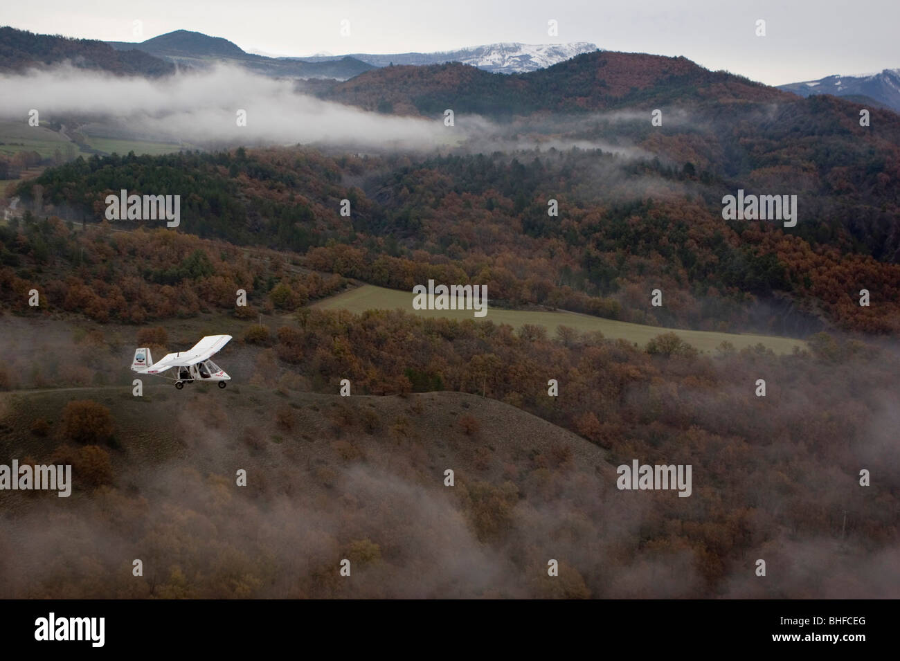 Aerial view of ULM plane above the mountains, South France, Europe ...