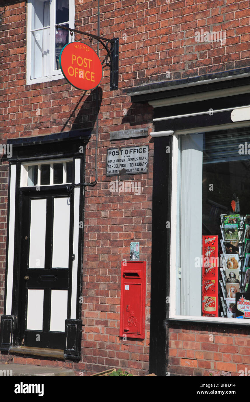 The postbox and post office sign at Hanmer, in the borough of Wrexham ...