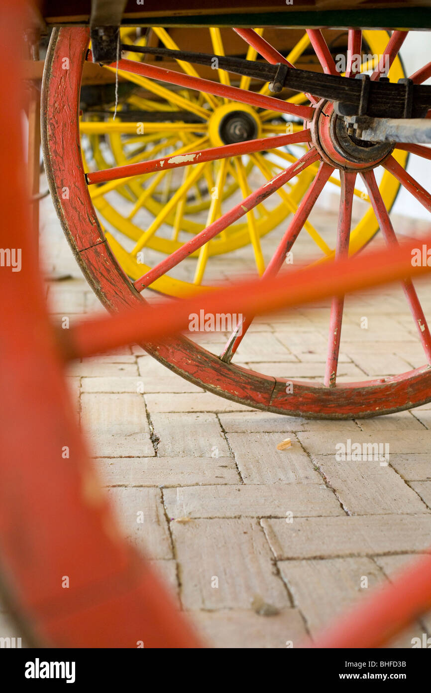 Red and yellow cart wheels, ethnographic museum, Museu Etnografico do ...